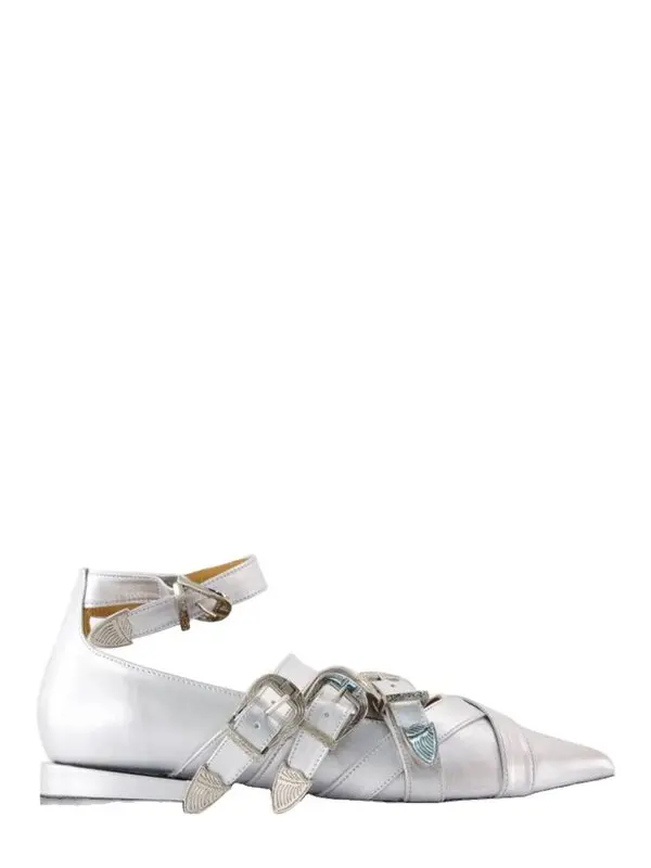 Toga Pointed Toe Ballet Flats With Buckles - Silver