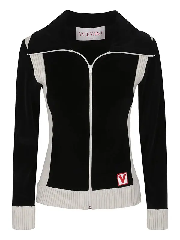 Valentino Garavani Logo Embroidered Zip-up Jacket - Black