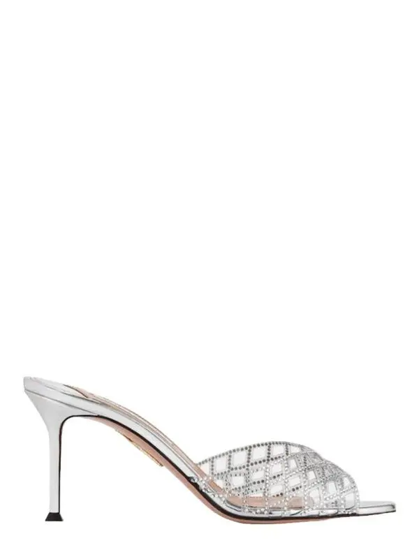 AQUAZZURA 75mm Crystal-embellished Lattice Mules - White