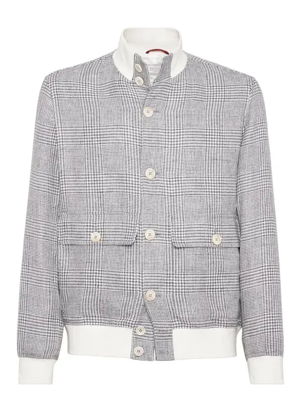 Brunello Cucinelli Checked High-neck Jacket - Gray