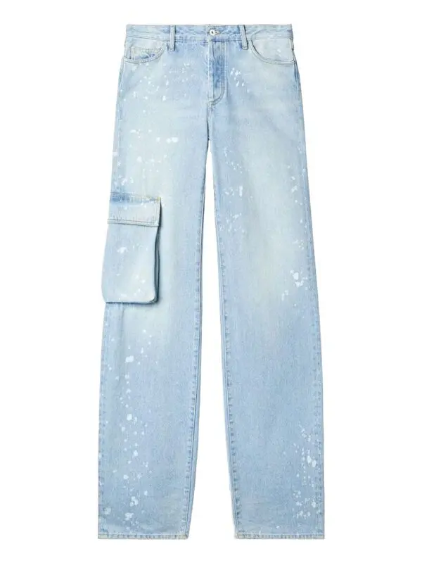 Off-White Toybox" Painted Logo Patch Wide Leg Jeans - Blue
