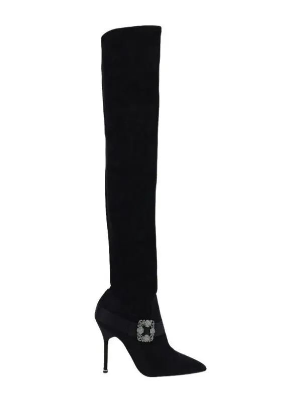 Manolo Blahnik Over The Knee Stiletto Boots - Black
