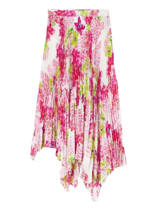 Versace Floral Logo Orchid Pleated Skirt - Pink