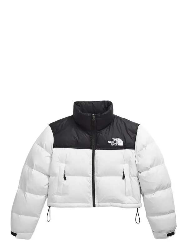 The North Face Cropped Embroidered Puffer Jacket - Sand Dune White/ Tnf Black