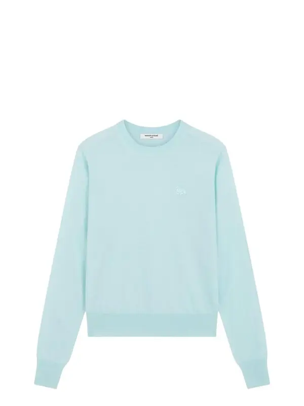 Maison Kitsuné Round Neck Long Sleeve Top With Logo - Blue