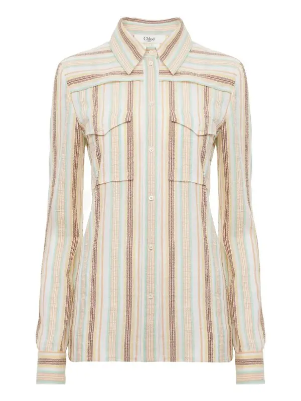 Chloé Striped Long-sleeve Shirt With Mother-of-pearl Buttons - White And Multicolour