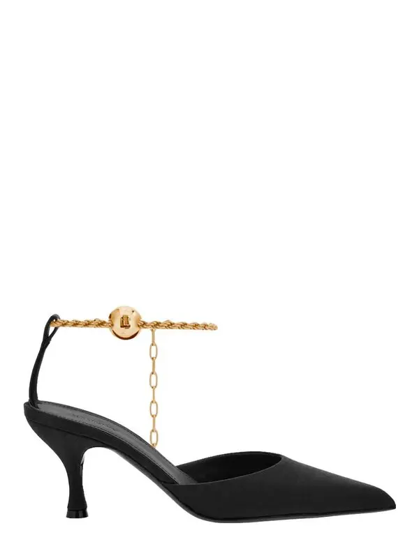 FERRAGAMO Dana Slingback Pumps With Gold Ankle Chain - Black