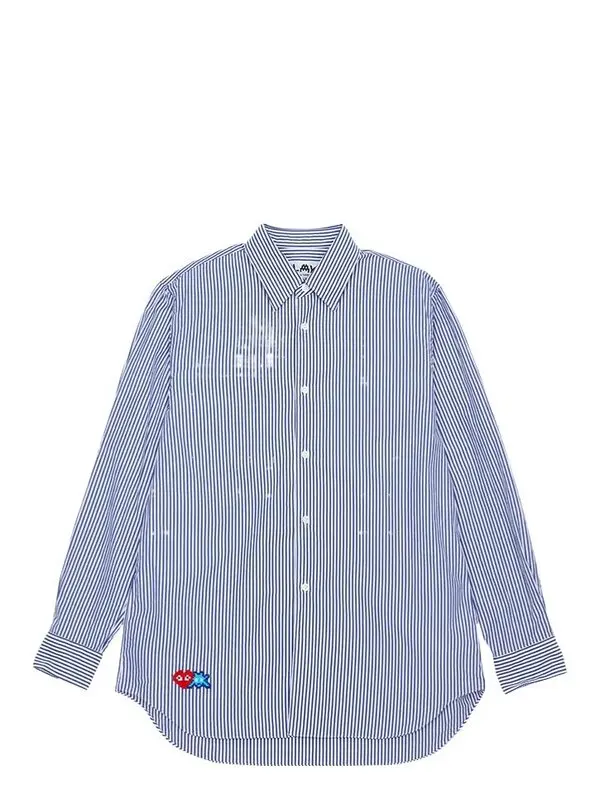 Play Comme Des Garcon Logo-appliqué Striped Cotton Shirt - Blue