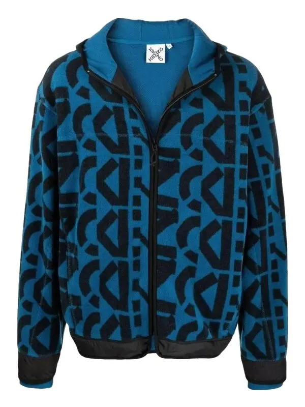 Kenzo Allover Monogram Zipped Hoodie - Blue