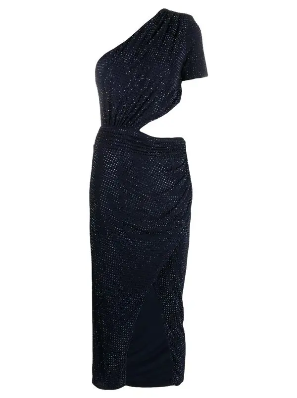 SELF-PORTRAIT Asymmetric Neck Cut-out Midi Dress - Black