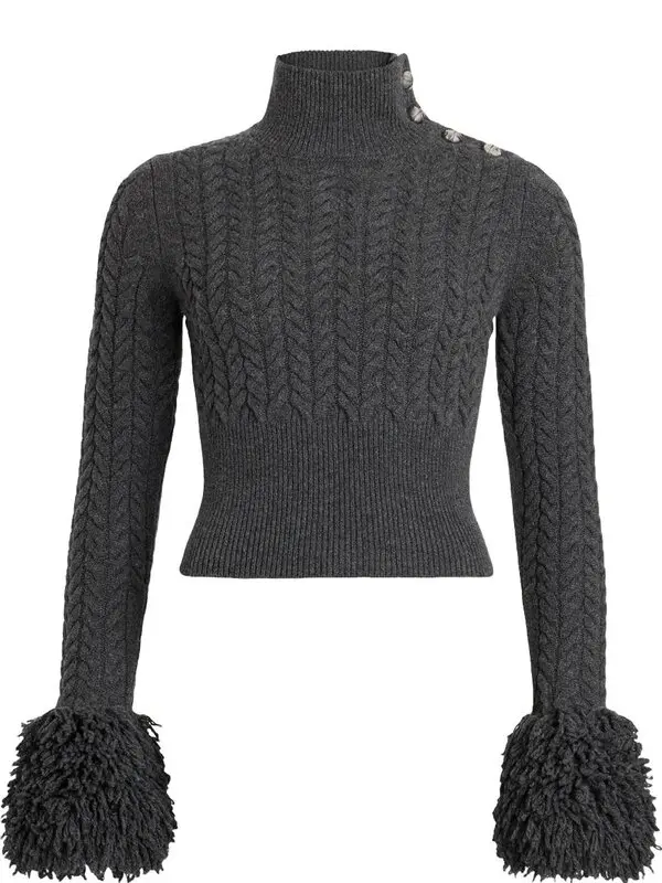 PATOU Turtleneck Fringed-trim Knit Sweater - Black