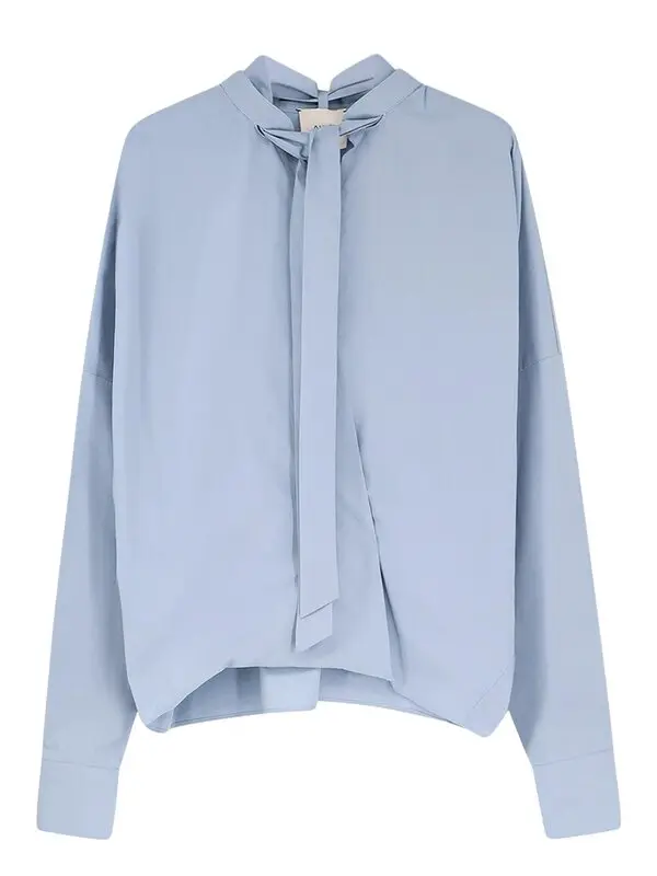 ALYSI V-neck Bow Detail Asymmetrical Top - Blue