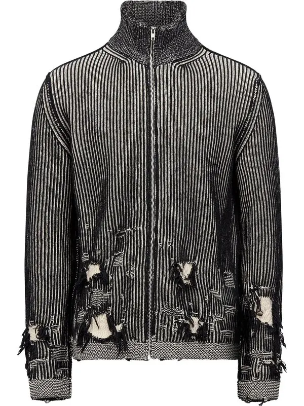 MAISON MARGIELA Zipped Distressed 3d-knitted Cardigan - Black
