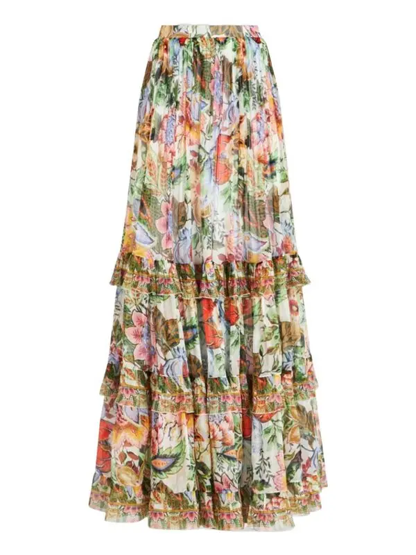 Etro Floral Printed Tiered Midi Skirt - Multicolor