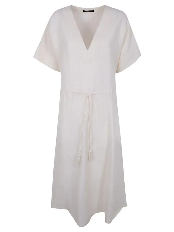 Seventy V-neck Tie Dress With Pleated Hem - White