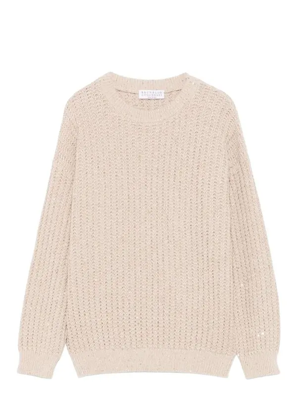 Brunello Cucinelli Sequin-embellished Round Neck Sweater - Beige