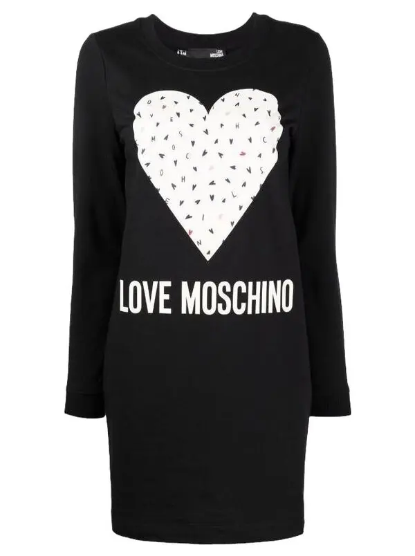 Moschino Heart Print Sweatshirt Dress - Black