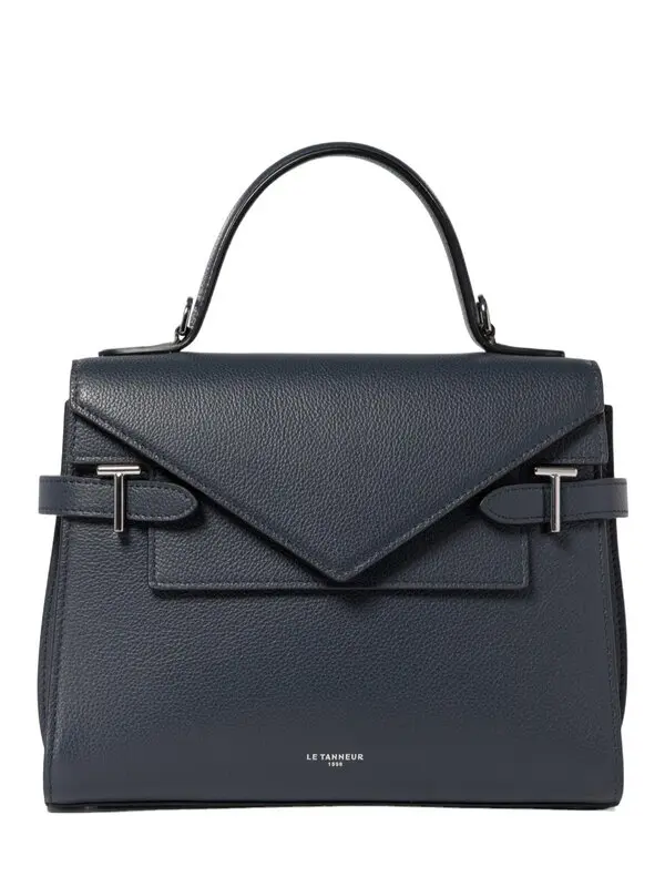 LE TANNEUR Medium Grained Leather Double Flap Tote With Iconic T Jewels - Blue