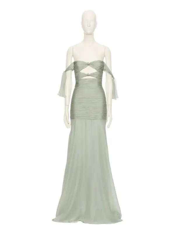 Valentino Garavani Off-shoulder Ruched Gown - Sage
