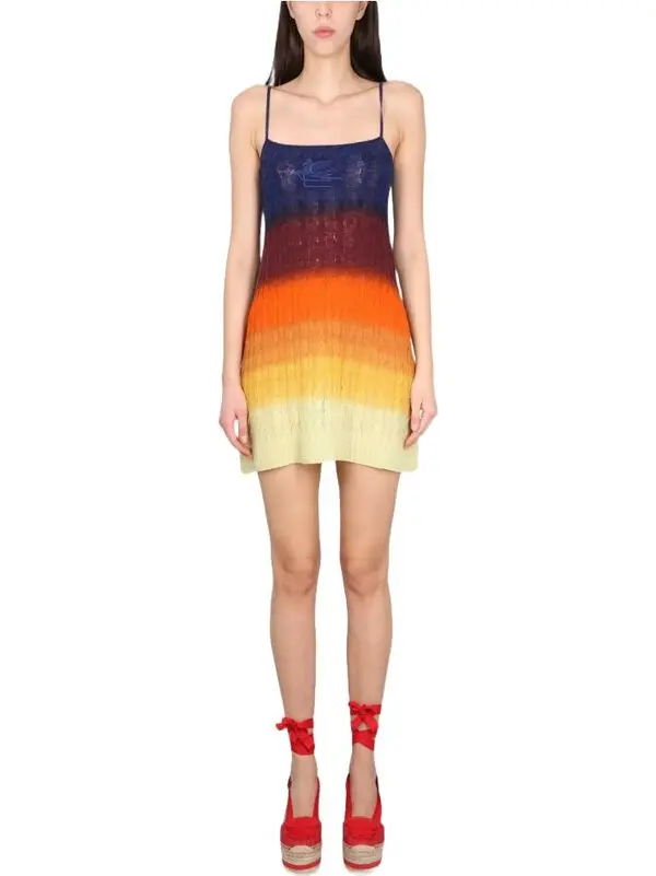 Etro Spaghetti Strap Knitted Mini Dress With Logo Detail - Nude