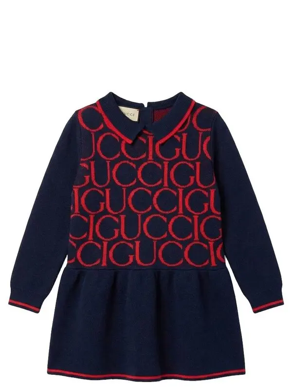 Gucci Logo Jacquard Knit Dress - Navy Blue
