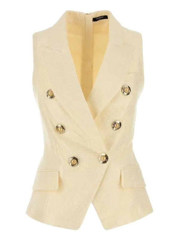 Balmain Double Breasted Gilet - Nude