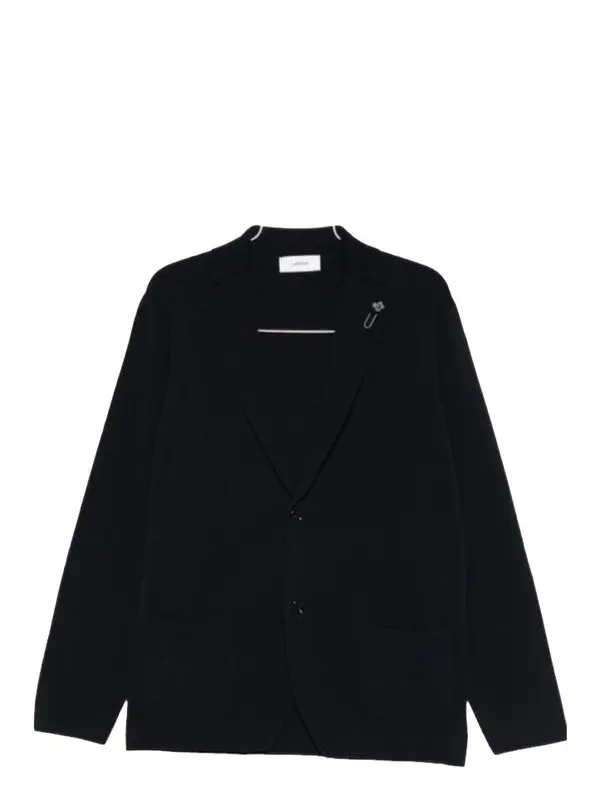 LARDINI Textured Knitted Jacket With Floral Detail - Black