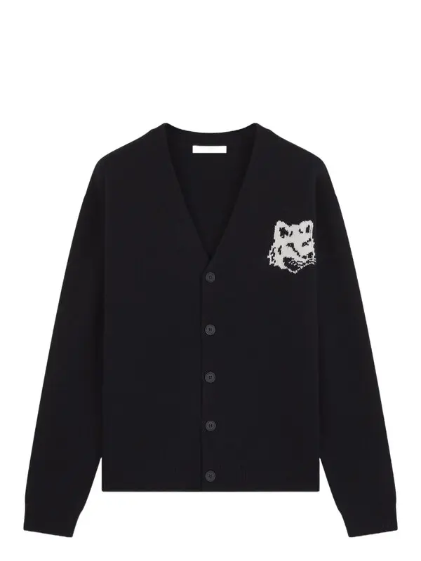 Maison Kitsuné Fox Head Intarsia Knit Cardigan - Black