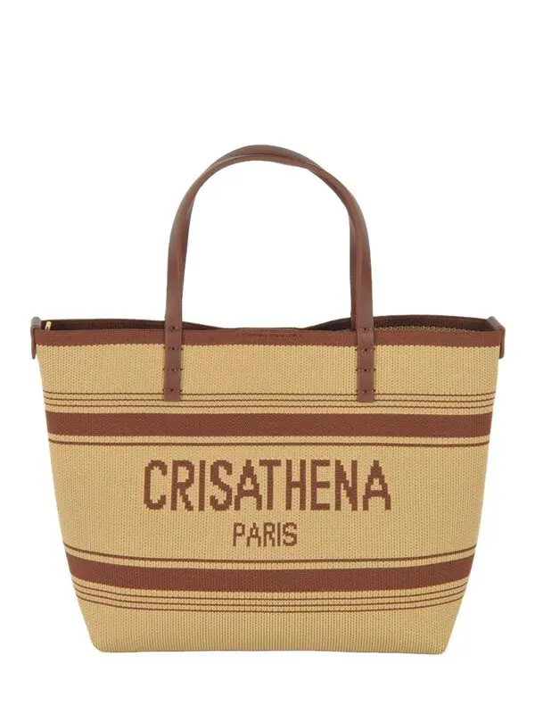 CRISATHENA Striped Tote Bag - Camel