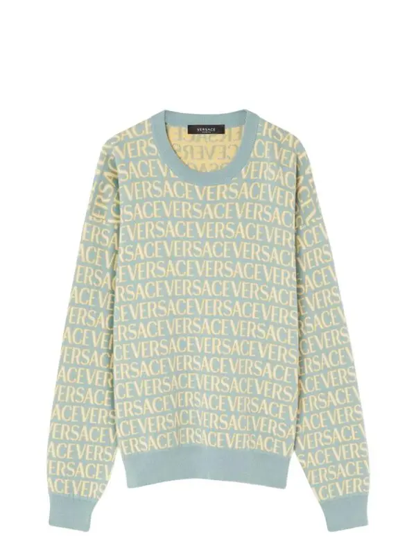 Versace All-over Logo Embroidered Crewneck Sweatshirt - Nude