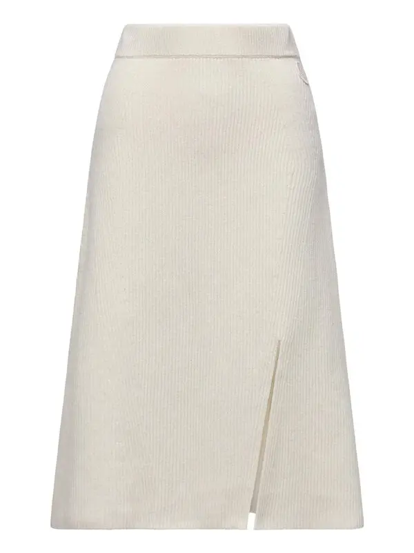 Moncler Wool Cashmere Midi Skirt With Logo Patch - Milky White