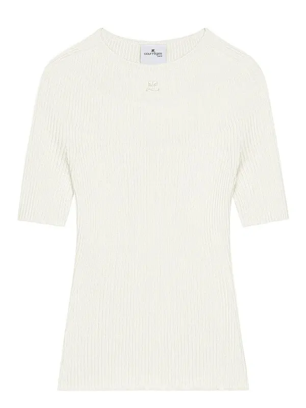 COURREGES Ribbed-knit Top With Embroidered Logo - Traditional White