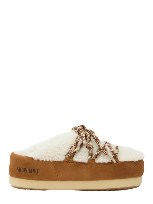 Moon Boot Shearling Lace-up Mules - Whisky/off-white