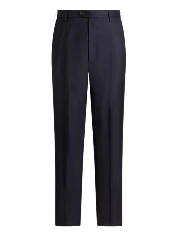 Etro Pleated Straight-leg Trousers - Navy Blue