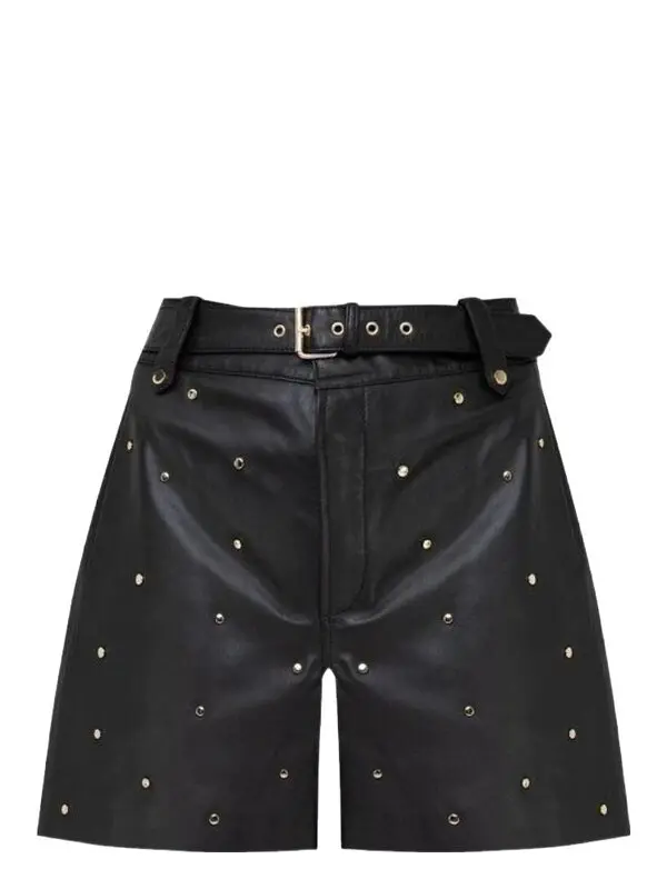 Red Valentino Embellished Leather Shorts - Black