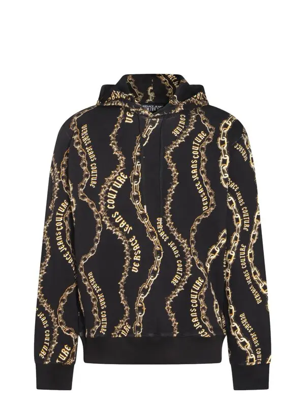 Versace Chain-link Printed Drawstring Hoodie - Black