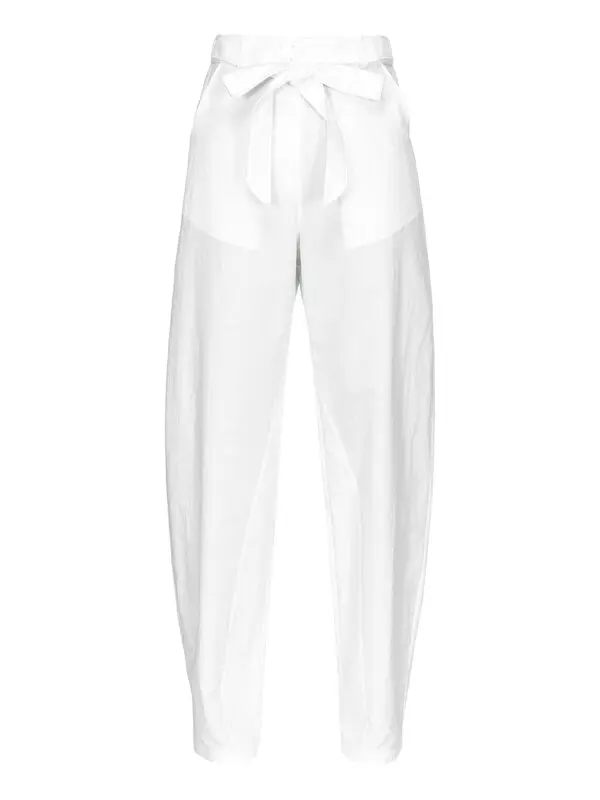 Pinko High-waisted Barrel-leg Trousers With Bow Detail - White