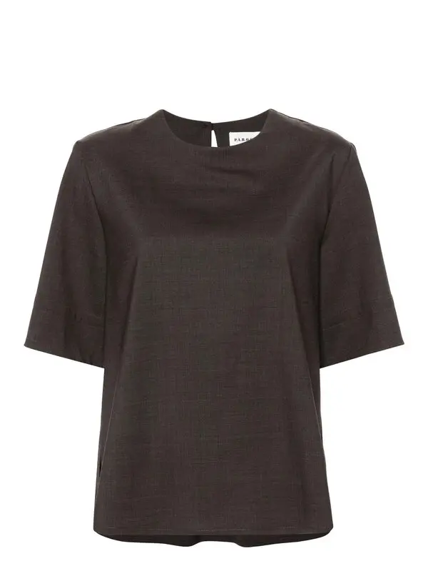 P.a.r.o.s.h Round Neck T-shirt With Back Button Closure - Cedar Palm