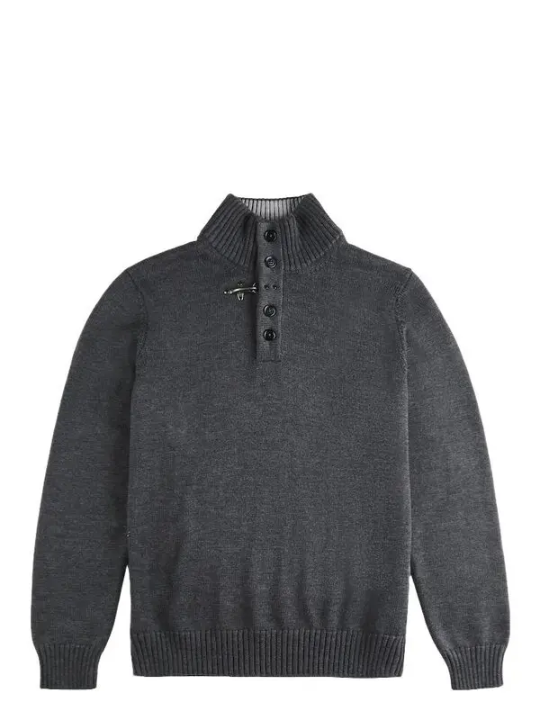 FAY Mock Neck Wool Jumper With Button Placket - Grey