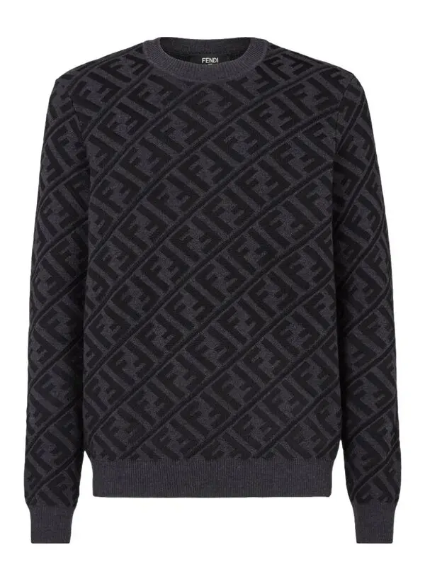 Fendi Monogram Jacquard Crewneck Knitted Jumper - Black
