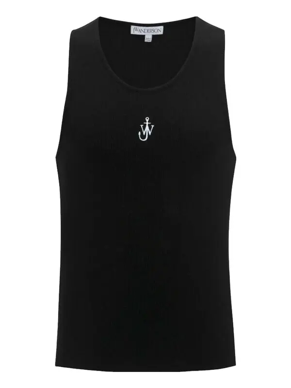 J.W.ANDERSON Jw Anderson Logo-embroidered Ribbed-knit Sleeveless Tank Top - Black