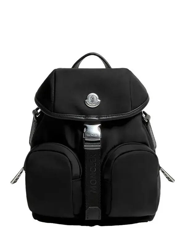 Moncler Buckle Detailed Foldover Top Mini Backpack - Black