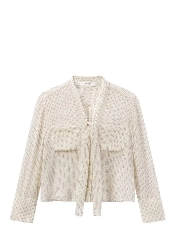 FRAME Polka Dot Tie Neck Blouse - Off White