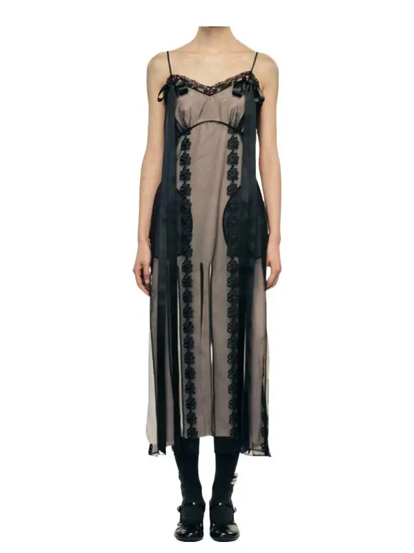 Simone Rocha Layered Ribbon Daisy Chain Multi-slit Maxi Dress - Blacknude