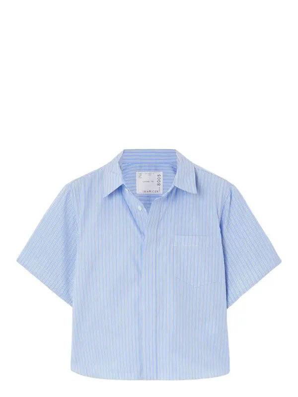 Sacai Striped Short Sleeve Shirt - Light Blue