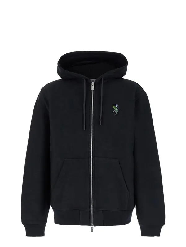 Burberry Embroidered Zip-up Drawstring Hoodie - Black