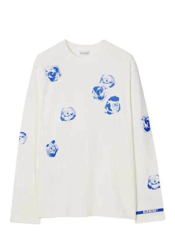 Burberry Rose-print Cotton T-shirt - Raindrop