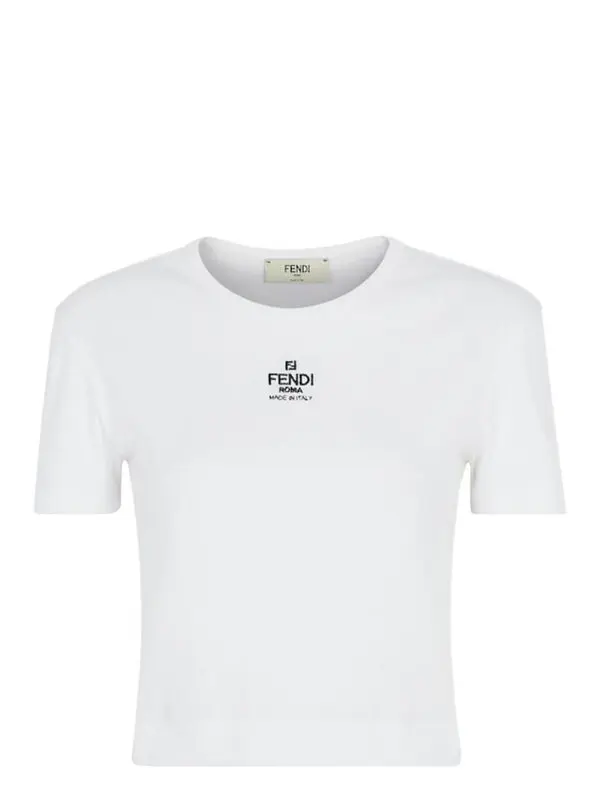 Fendi Logo Embroidered Crewneck Cropped T-shirt - White