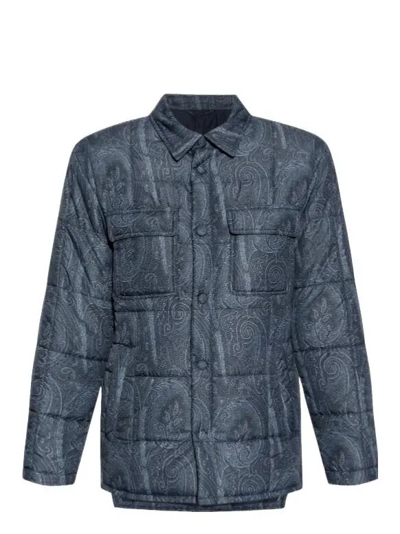 Etro Grosgrain Quilted Overshirt - Navy Blue