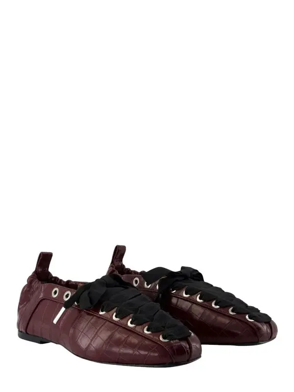 GANNI Embossed Lace-up Ballerinas - Burgundy